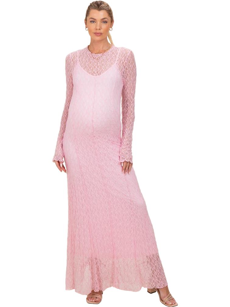 PINKBLUSH Lace Mock Neck Long Sleeve Maternity Maxi Dress
